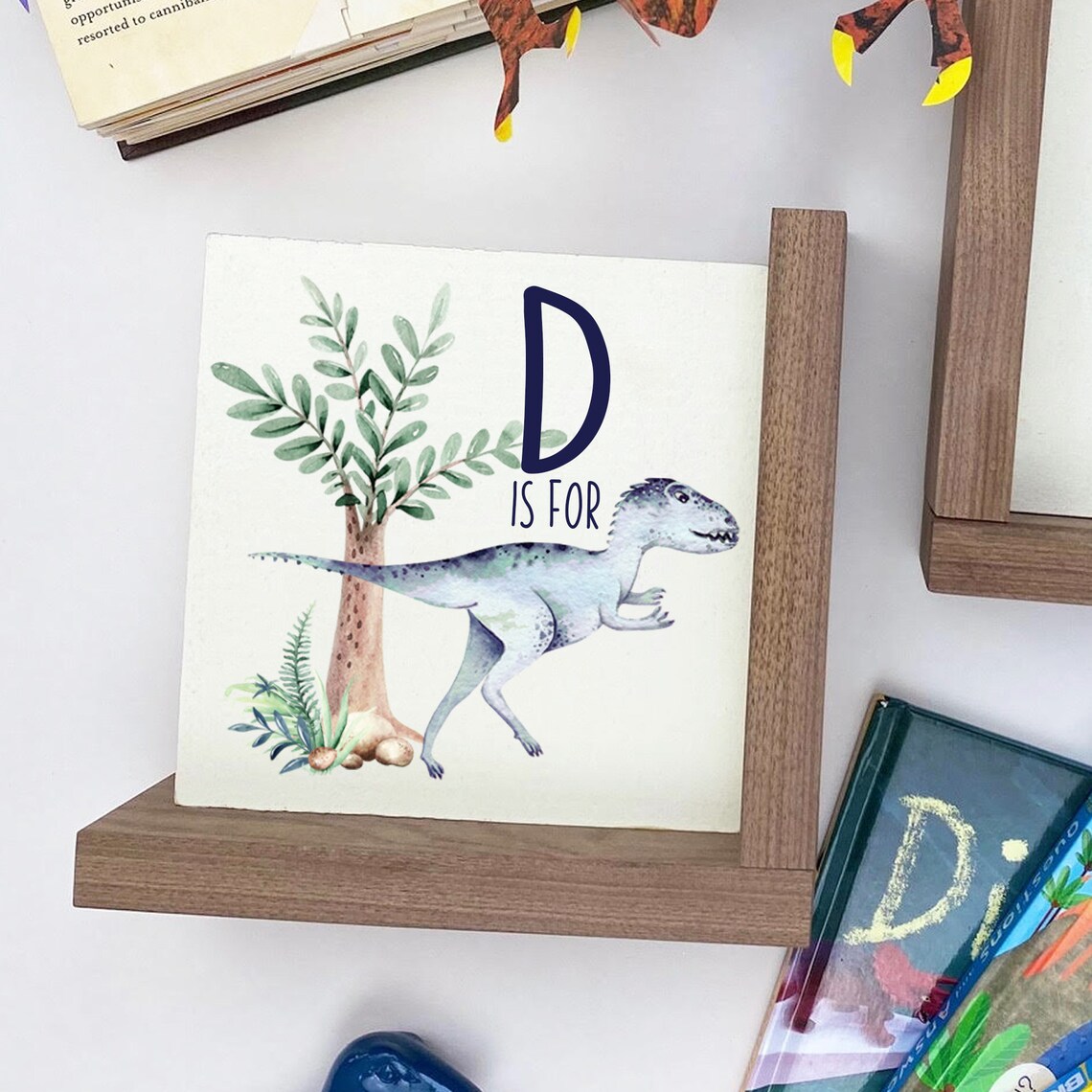 Dinosaur Theme Children's Wooden Bookend, Dino Room and Bookshelf Decor ...
