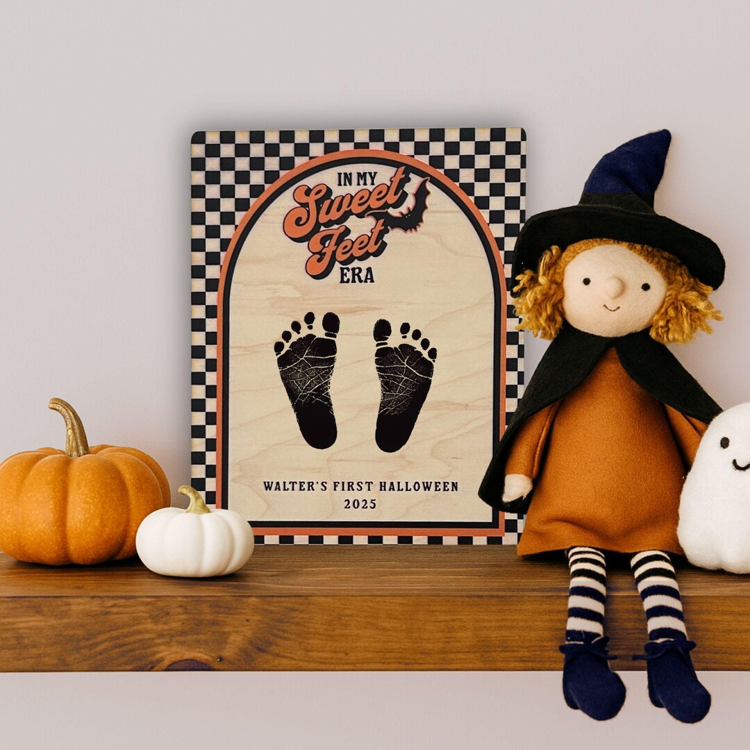 Personalized Baby’s First Halloween Handprint Footprint Board | Custom ...