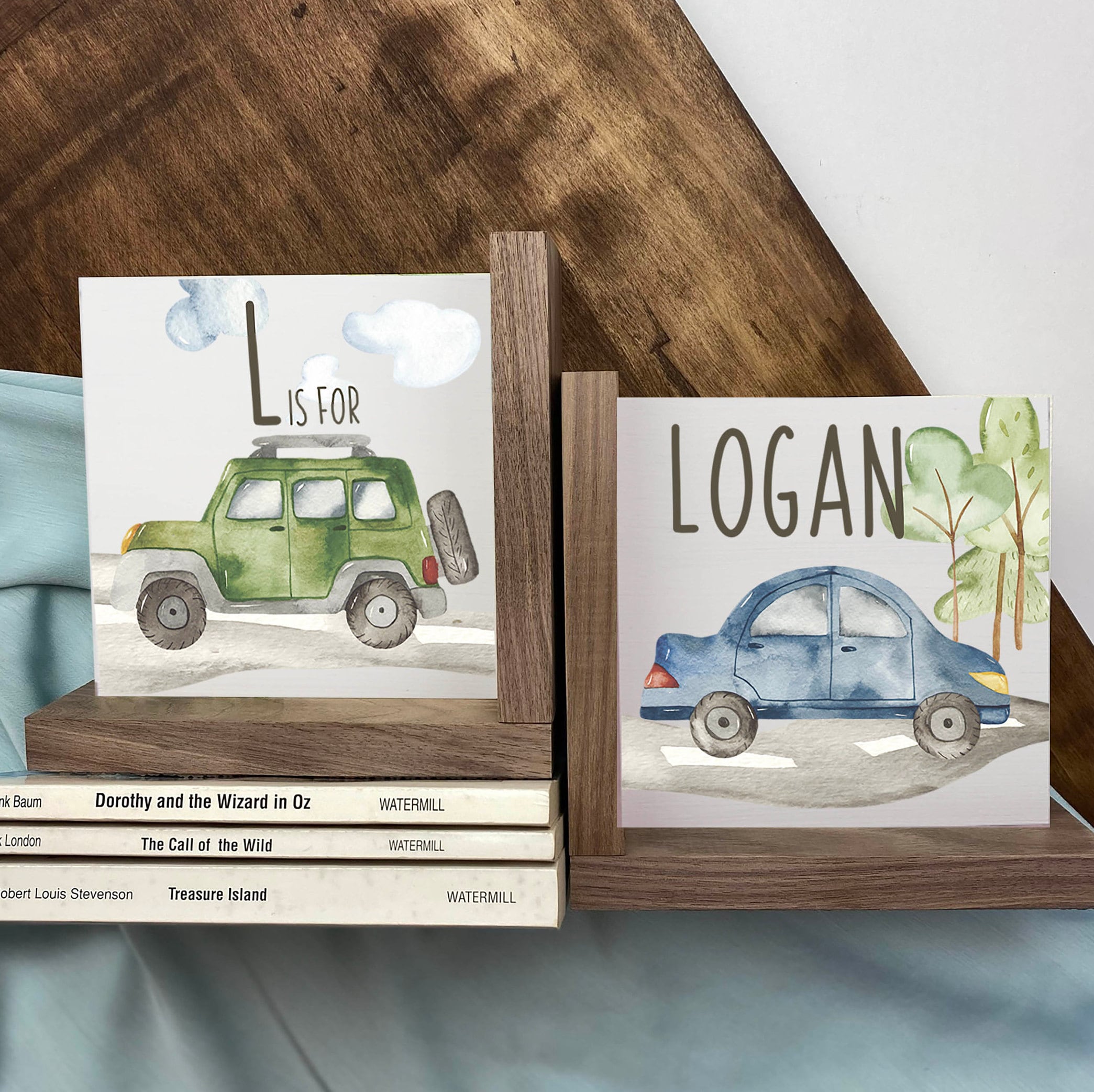 Car Themed Nursery Bookends Personalized Childrens Wooden - Etsy