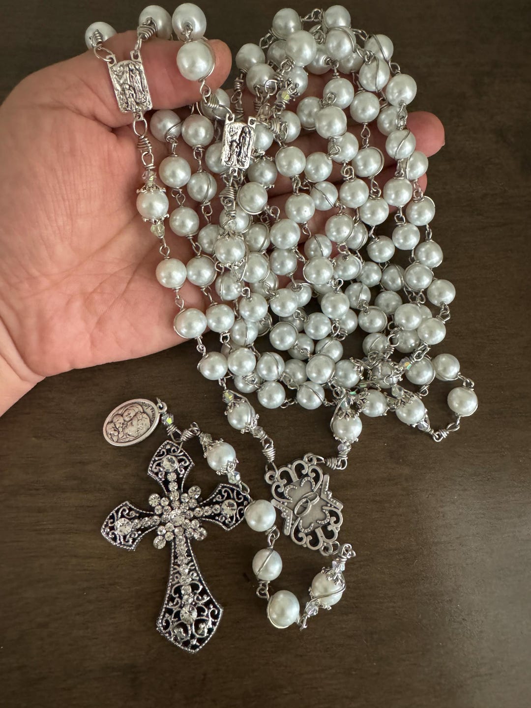 Wedding Lasso Rosary, Lazo De Boda, White Pearls Beads, Holy Family ...