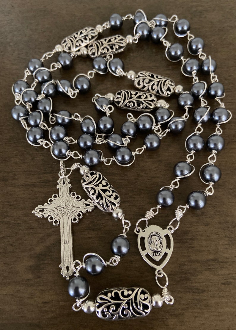 Sacred Heart of Jesus Catholic Rosary, Gray Beads Rosary - Handmade - Etsy