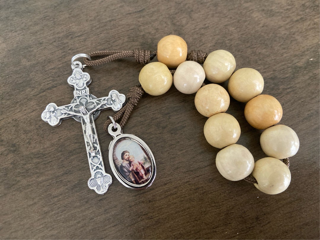 St. Joseph Single Decade Catholic Rosary, Wood Beads Rosary, Cord ...