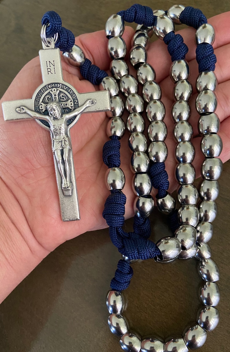 Handmade Heavy Duty Rosary: Stainless Steel Beads, St Benedict Crucifix ...