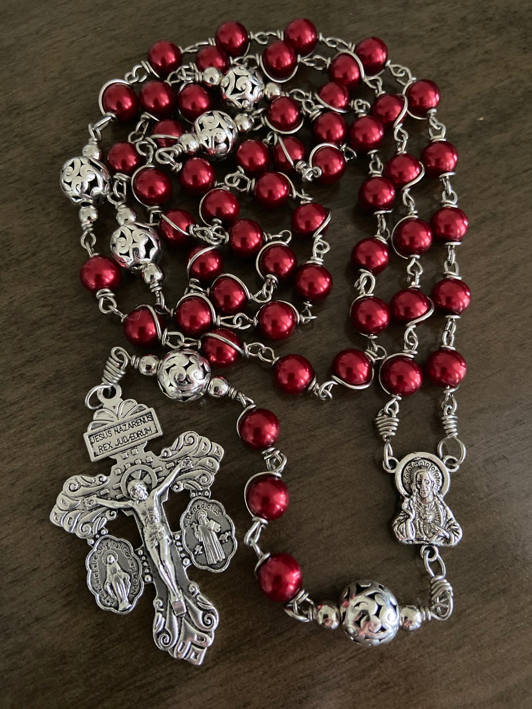 Sacred Heart of Jesus Catholic Rosary - Red Beads Rosary — Handmade - Etsy