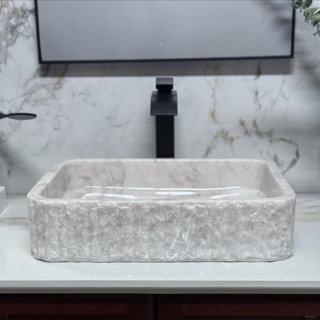 Hand-carved Rectangle Marble Bathroom Sink – Natural Stone Vessel - Etsy