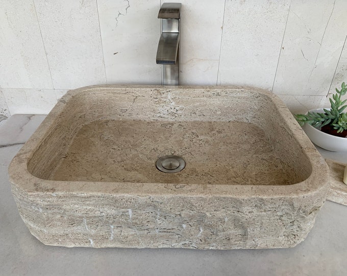 Unique Stone Rectangle Bathroom Vanity Sink Above Counter Vessel ...
