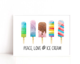 Ice Cream Art Print Ice Lolly Poster Ice Cream Wall Decor Retro ...
