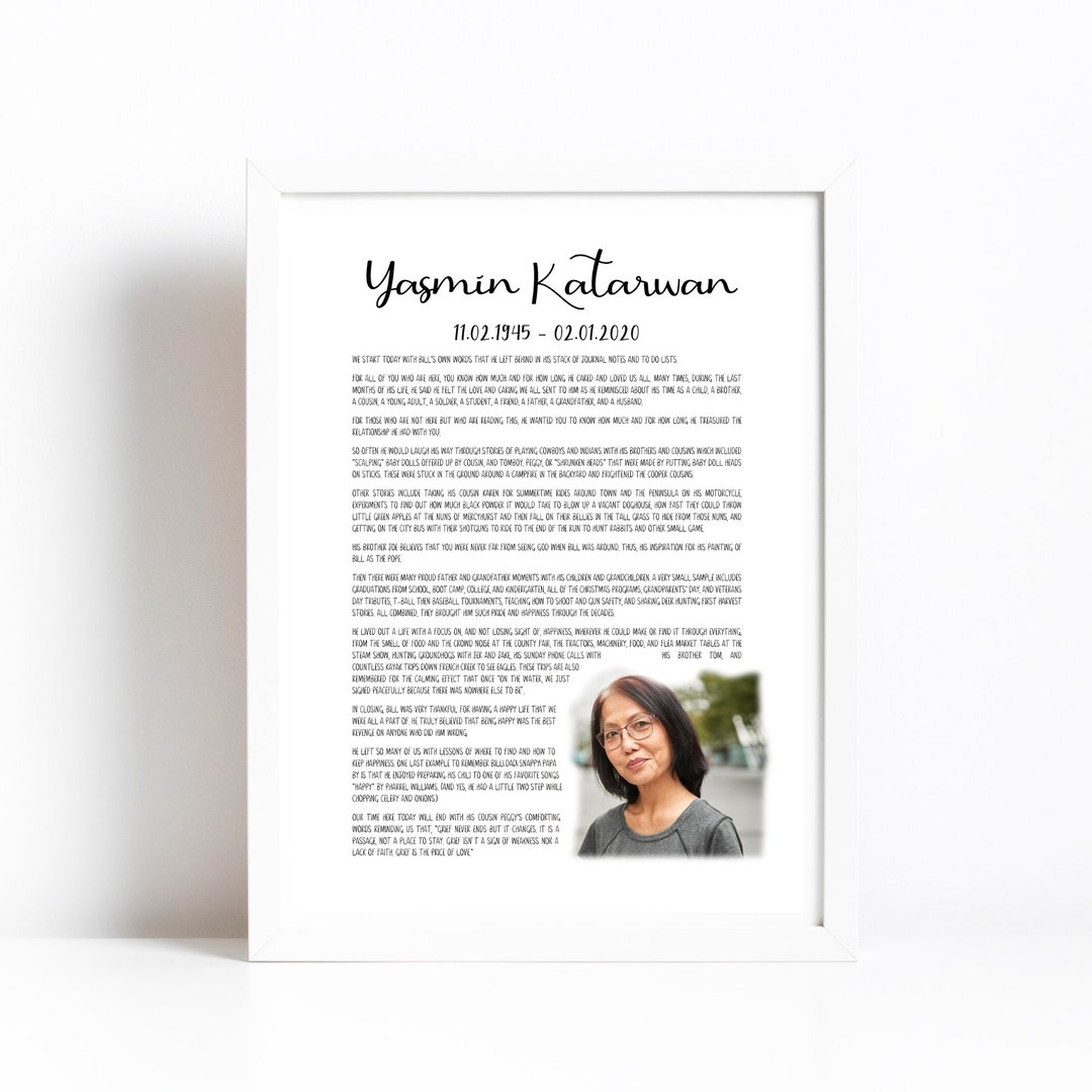 Custom Funeral Eulogy Print: Personalised Memorial Keepsake - Etsy UK