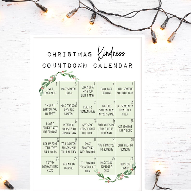 Advent Calendar Printable Christmas Countdown Kindness - Etsy
