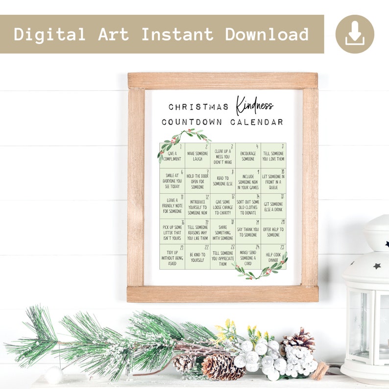 Advent Calendar Printable Christmas Countdown Kindness - Etsy UK