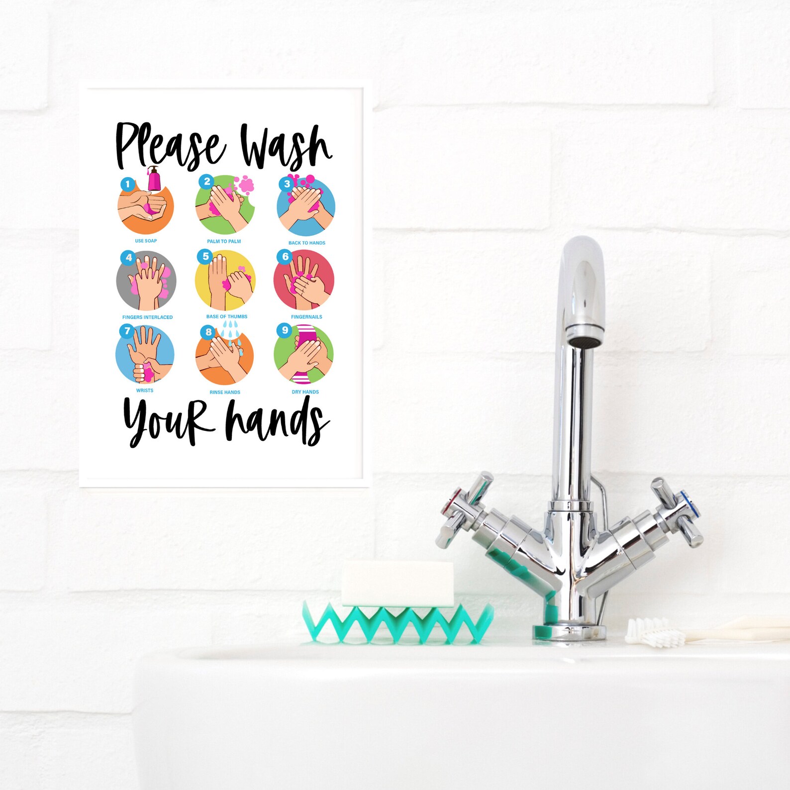 Hand Washing Poster, Please Wash Your Hands Sign, Bathroom Decor - Etsy