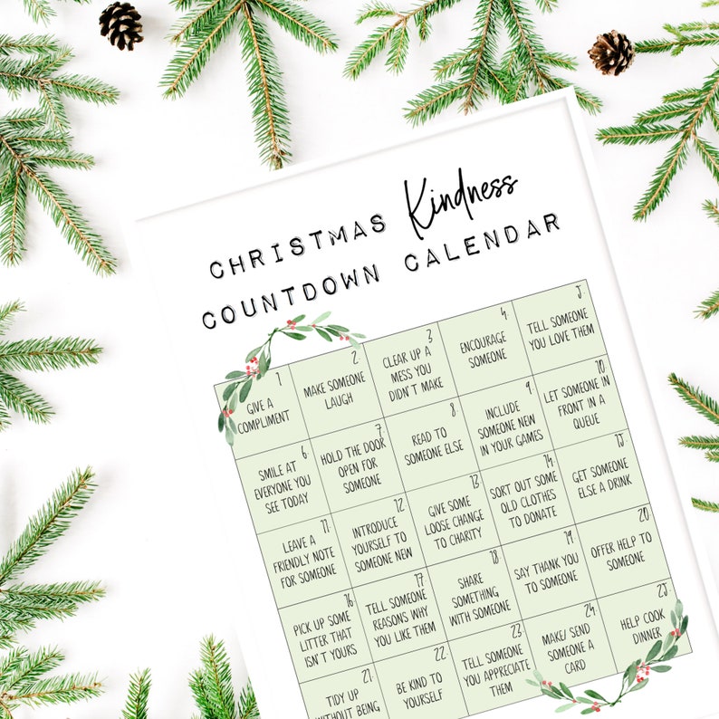 Advent Calendar Printable Christmas Countdown Kindness - Etsy