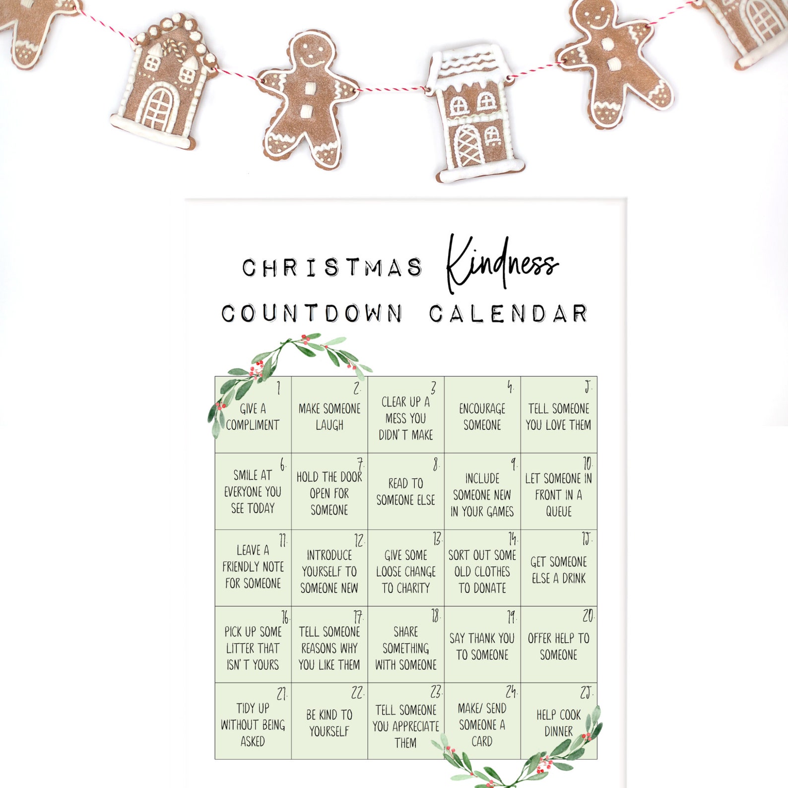 Advent Calendar Printable Christmas Countdown Kindness - Etsy UK