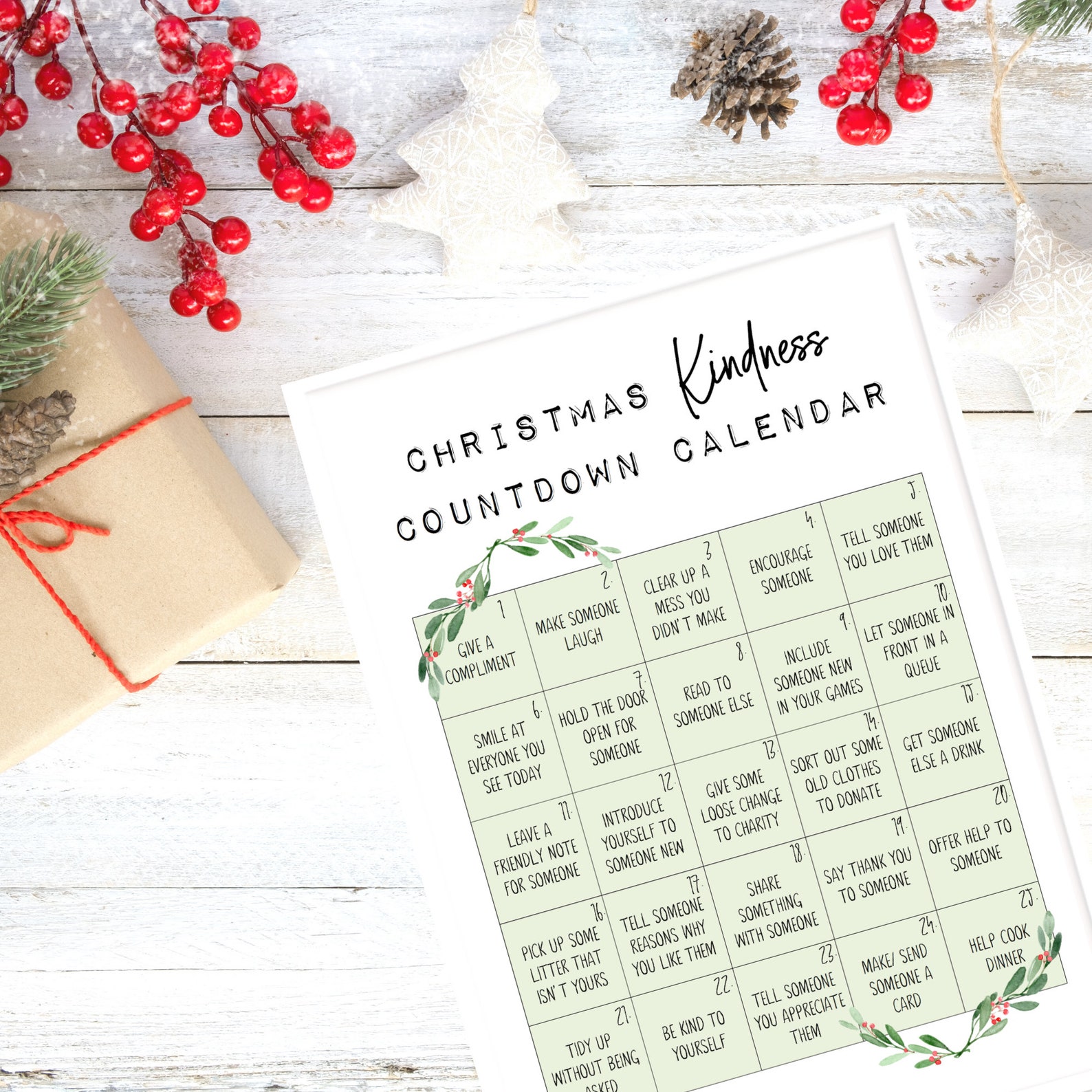 Advent Calendar Printable Christmas Countdown Kindness - Etsy UK
