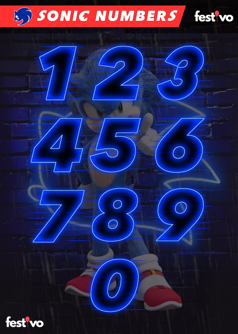 Sonic Digital Front and Back & Number Fonts | Instant Download Birthday ...