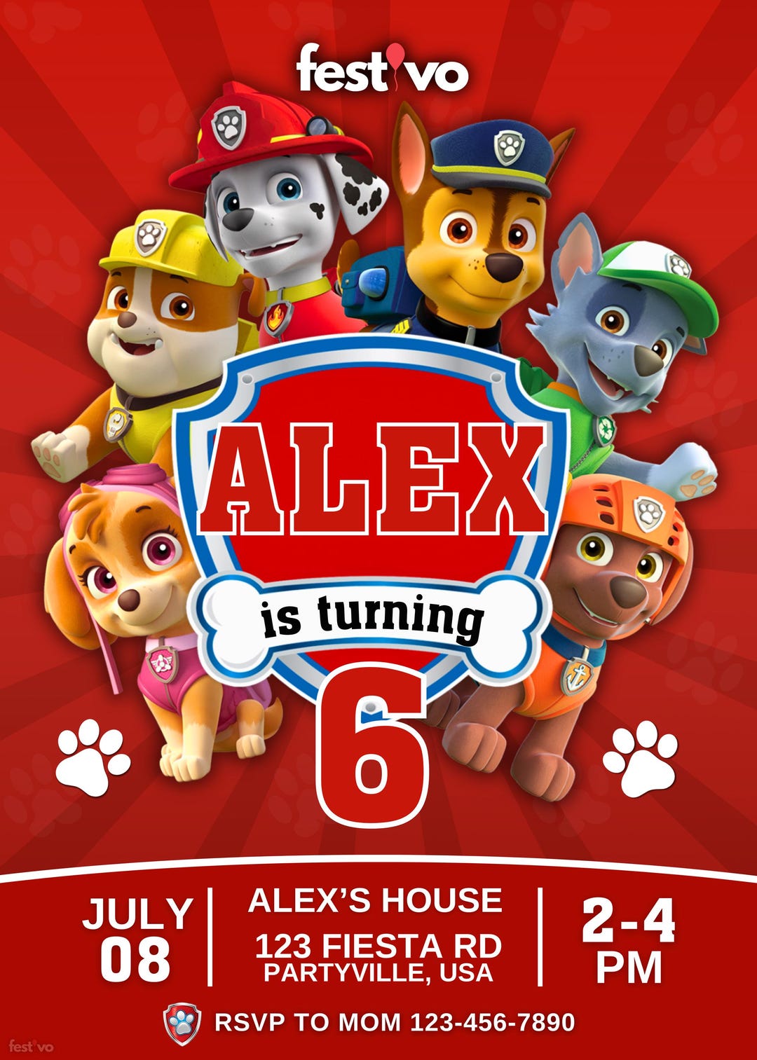 Rescue Pups Birthday Invite & Thank You Tag: Editable Canva Template ...