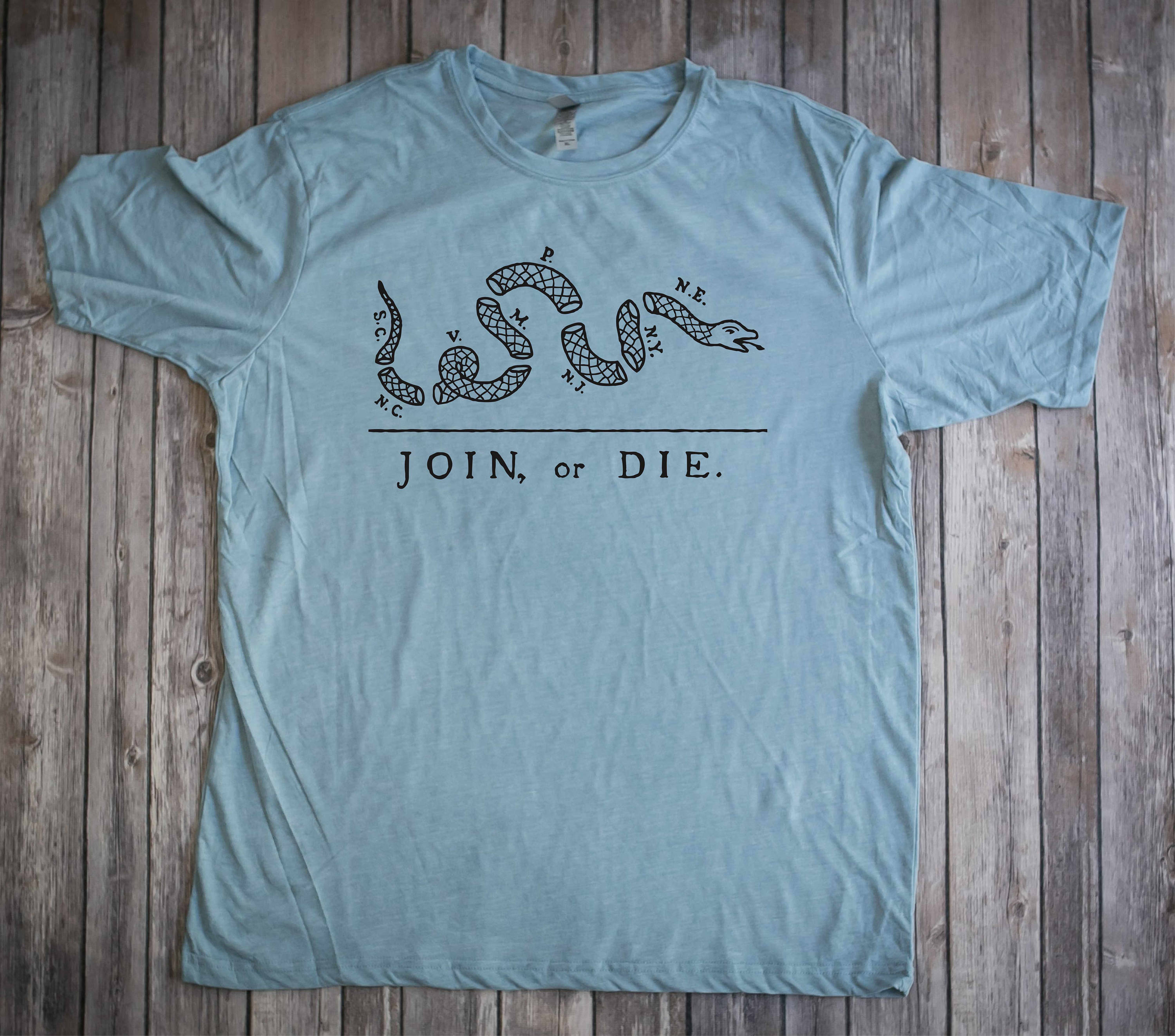 Join or Die Shirt - Benjamin Franklin Political Cartoon - Rattlesnake ...