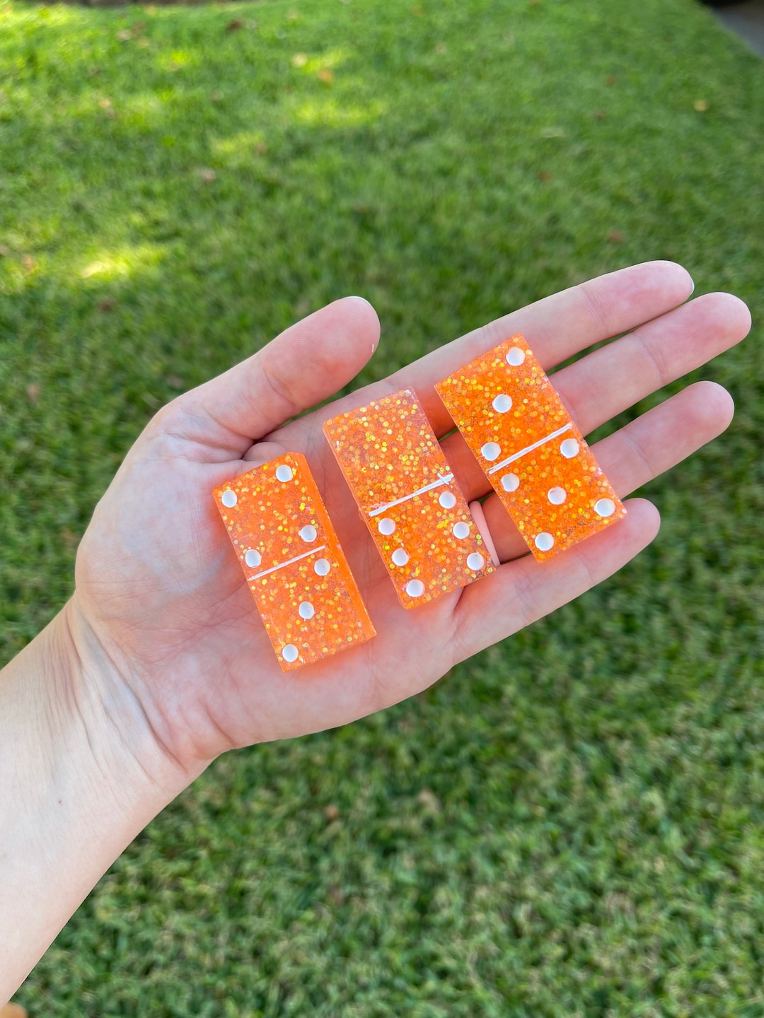 Orange Glitter Dominoes, Domino Set, Personalized Dominos, Set of 24 ...