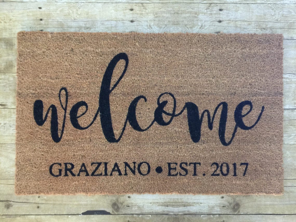 Custom Welcome Mat Last Name Doormat Outdoor Welcome Mat Hand | Etsy