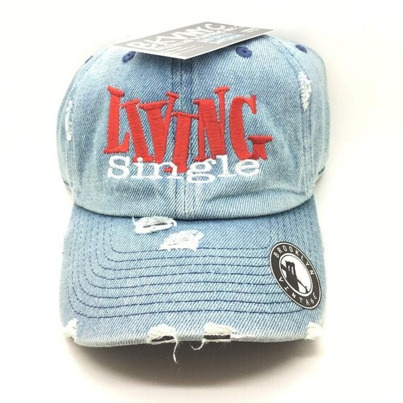 Denim Distressed Living Single Dad Cap Hat | Etsy