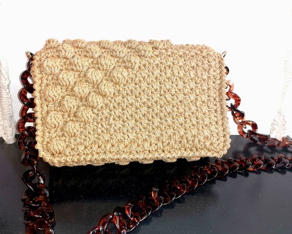 Crochet Clutch Bag Shoulder Flap Bag Bubble Handbag Beige | Etsy