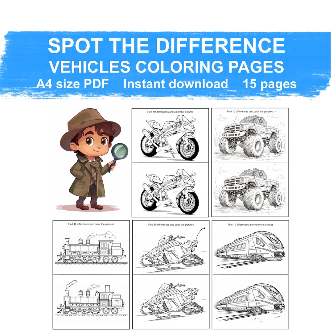 Spot Difference Vehicles Coloring Pages for Kids,children Find ...
