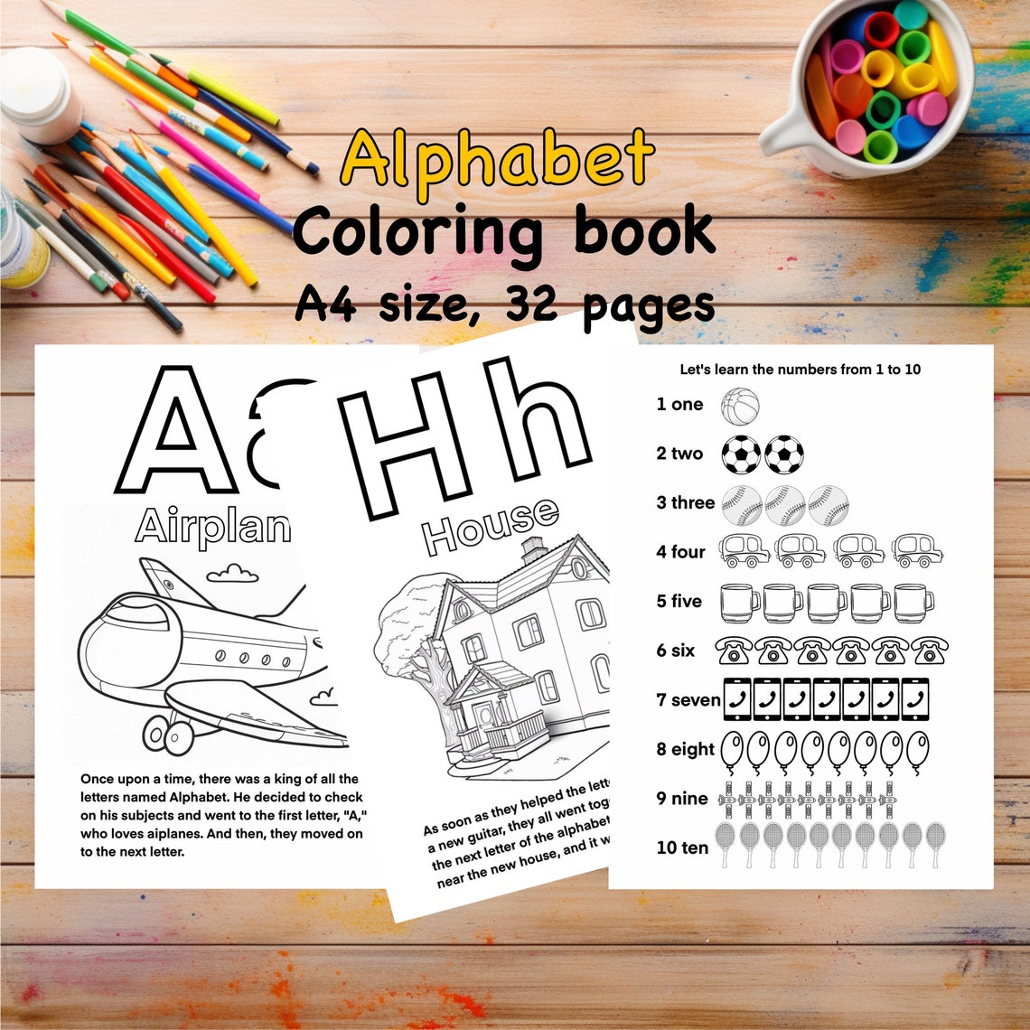 Alphabet Coloring Activity Book for Kids, Learn Numbers and Letters ...