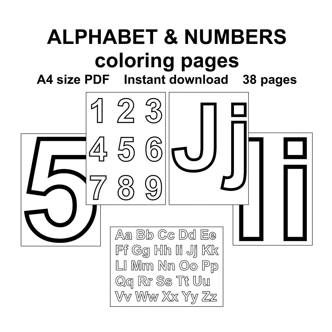 Alphabet and Numbers Coloring Pages for Preschool Activity, English ...