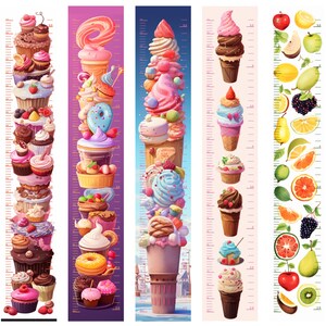 Set of 5 Printable Child Height Char Ice Cream, Cakes Wall Height Chart ...