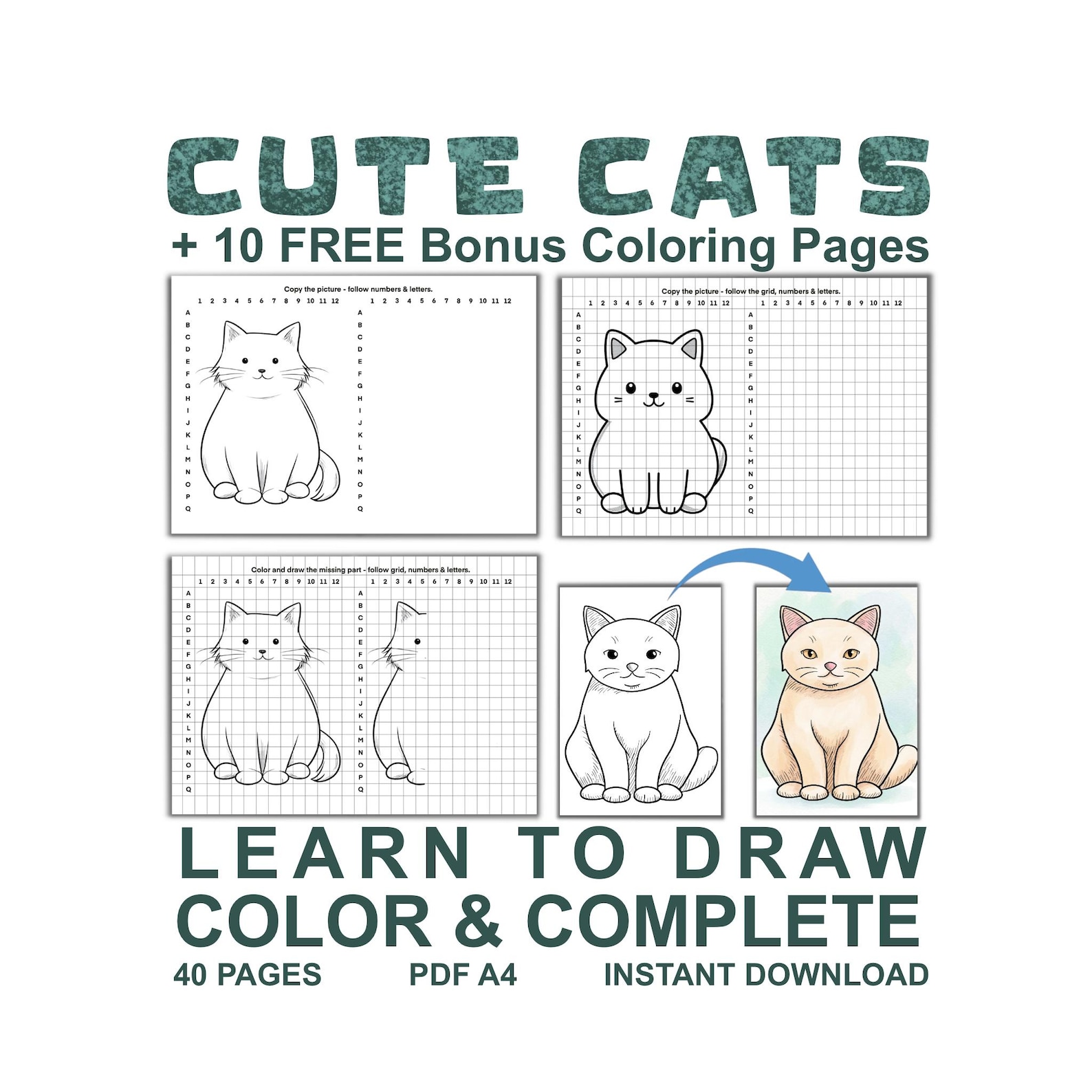 How to Draw Cats, Cats Coloring Pages, Cats Draw Learning, Coordinate ...