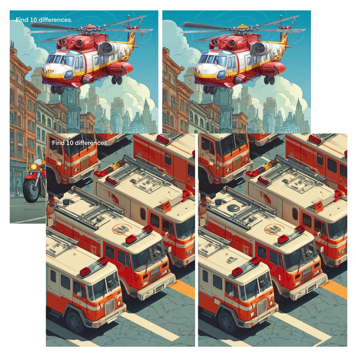 Firefighter Spot the Differences Game, Find the Differences Printable ...