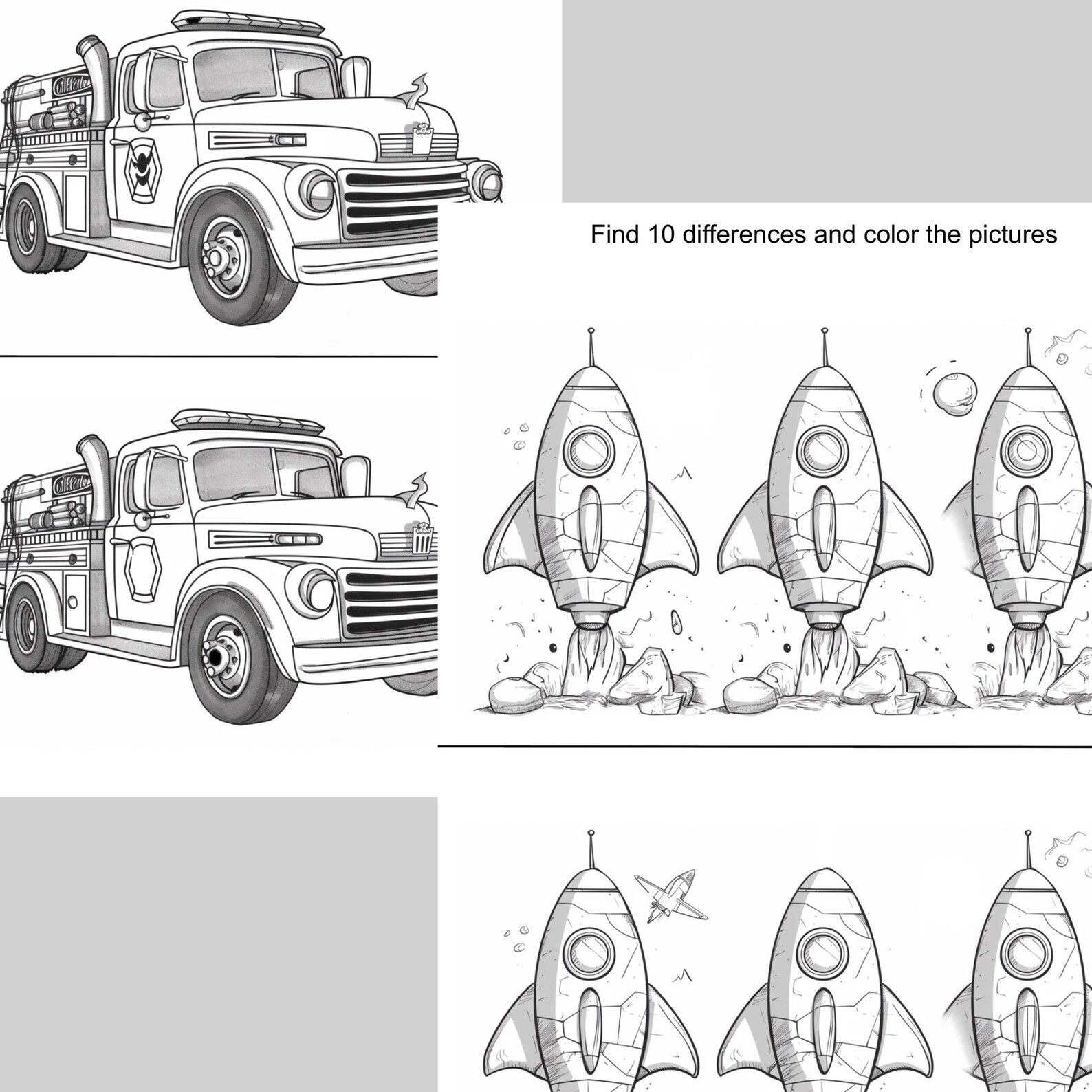 Spot the Difference Vehicles Coloring Pages for Kids (PDF) - Etsy
