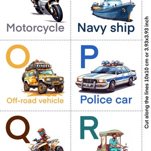 Alphabet Preschool Activity Flashcards With Vehicles, Alphabet Flash ...