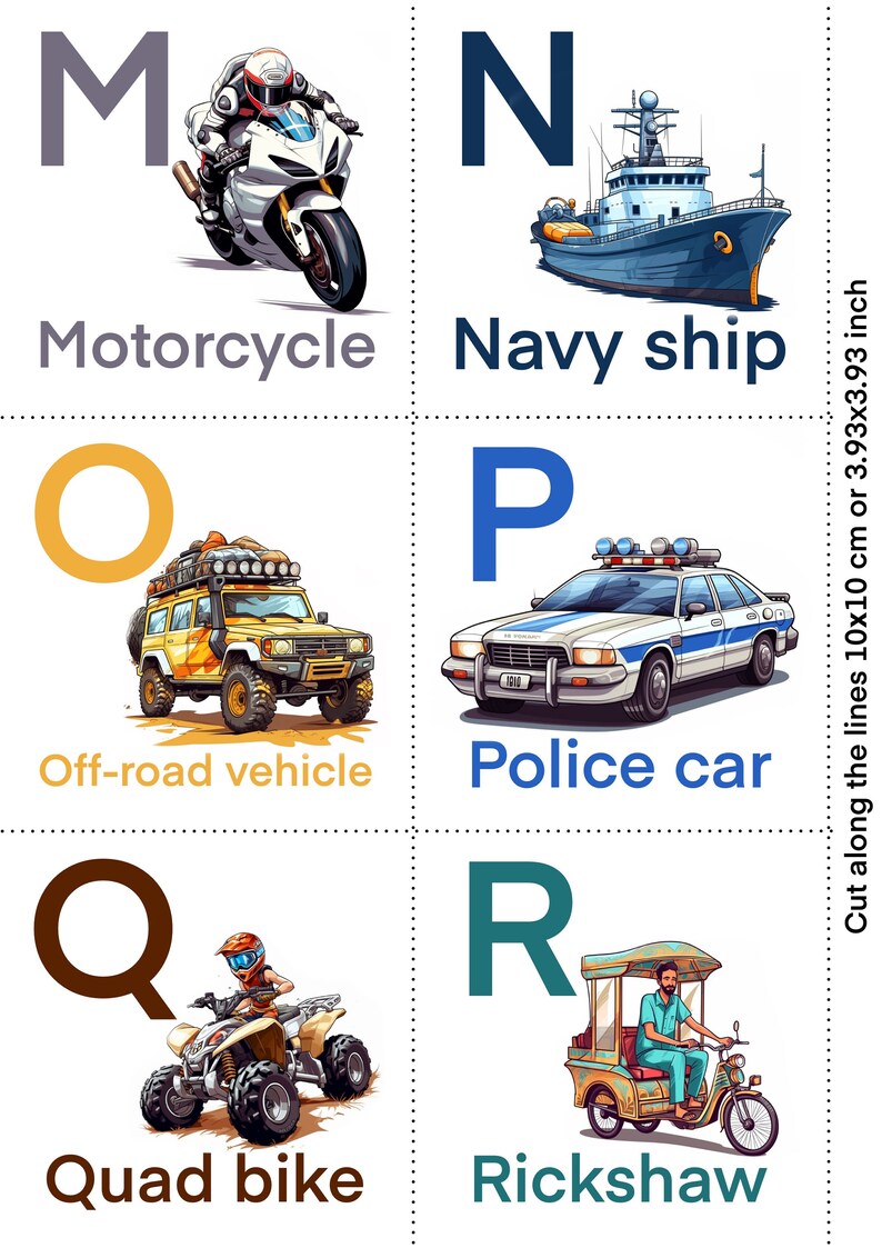 Alphabet Preschool Activity Flashcards With Vehicles, Alphabet Flash ...