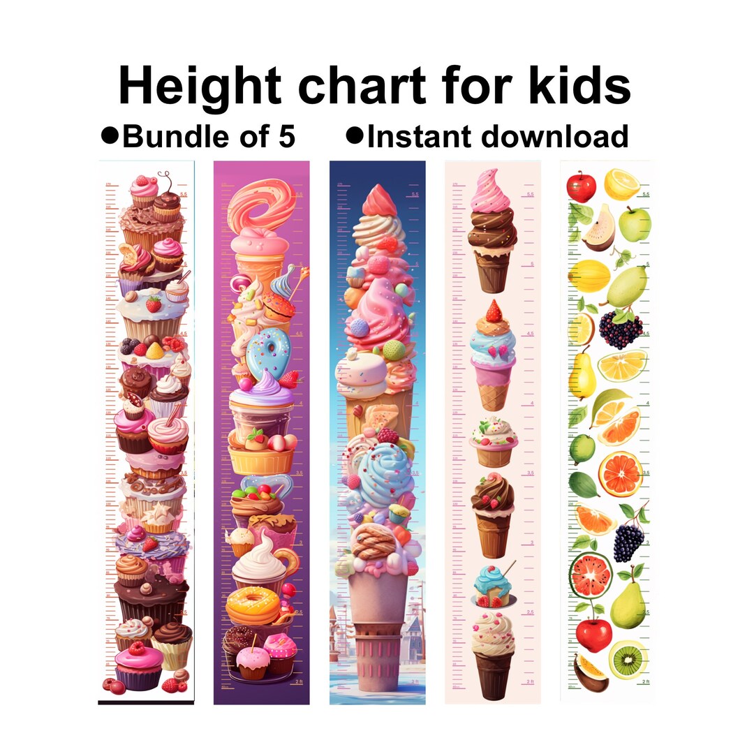 Set of 5 Printable Child Height Char Ice Cream, Cakes Wall Height Chart ...
