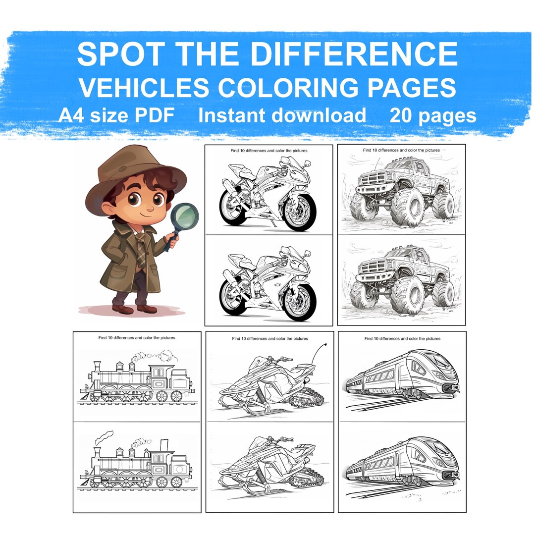 Spot Difference Vehicles Coloring Pages for Kids,children Find ...