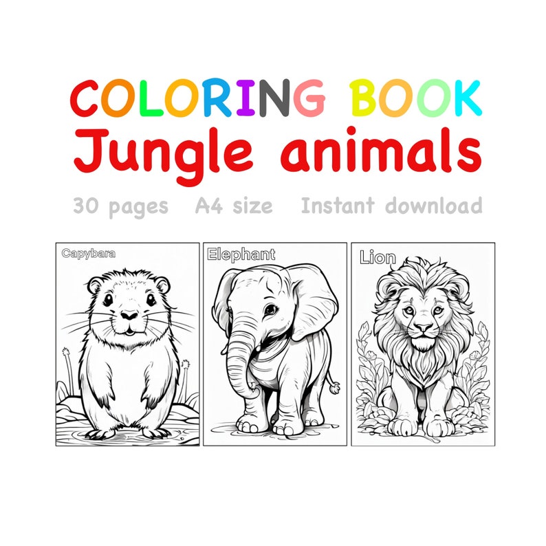 Jungle Animals Coloring Book, Kids Activity (digital Download) - Etsy