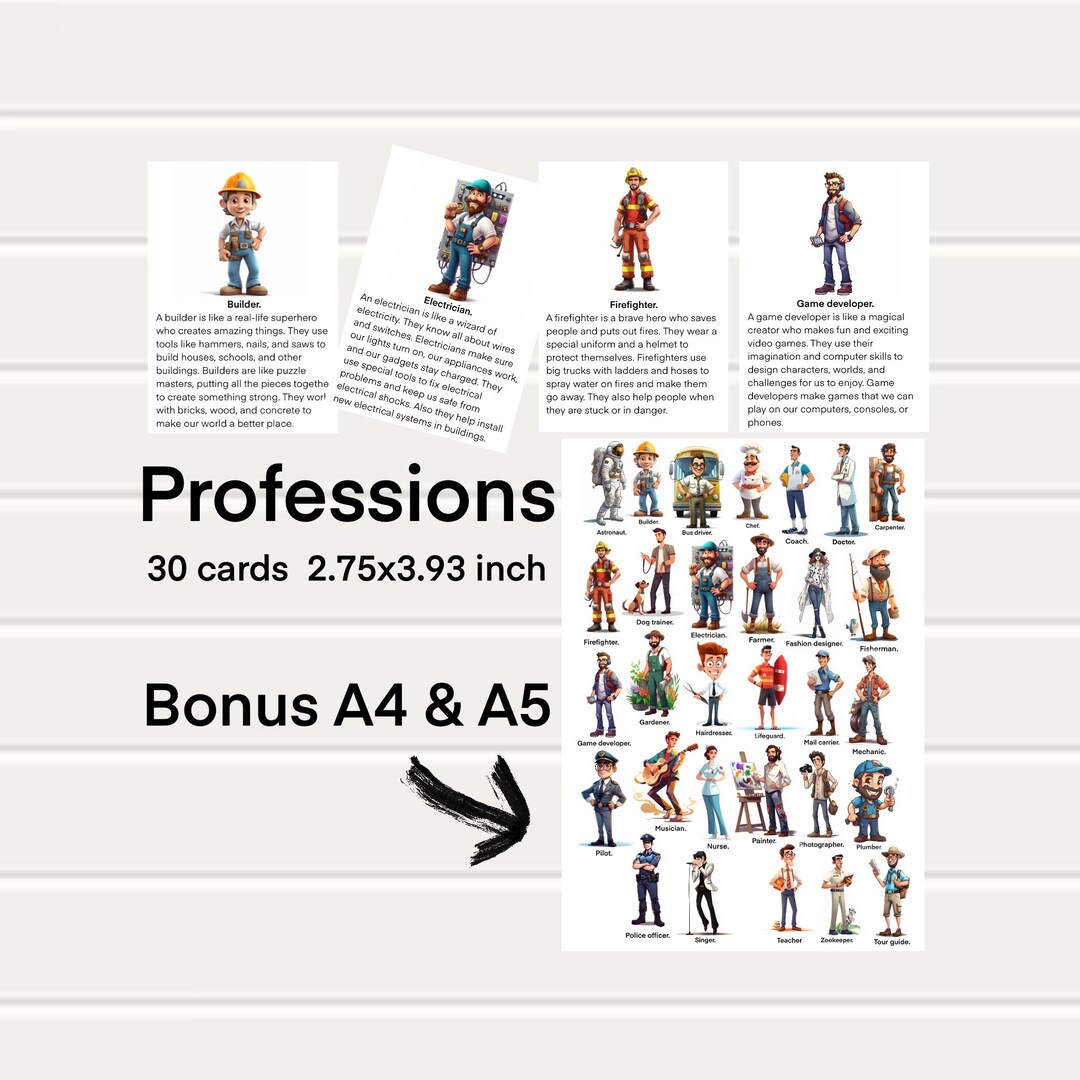 Digital Printable Professions Flash Cards for Children Preschool ...