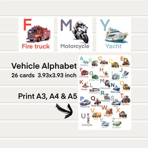 Alphabet Preschool Activity Flashcards With Vehicles, Alphabet Flash ...