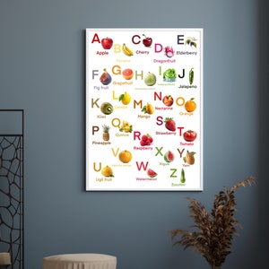 Printable Fruit Alphabet Poster for Wall A4, A5 Size. Kids Abc Learning ...