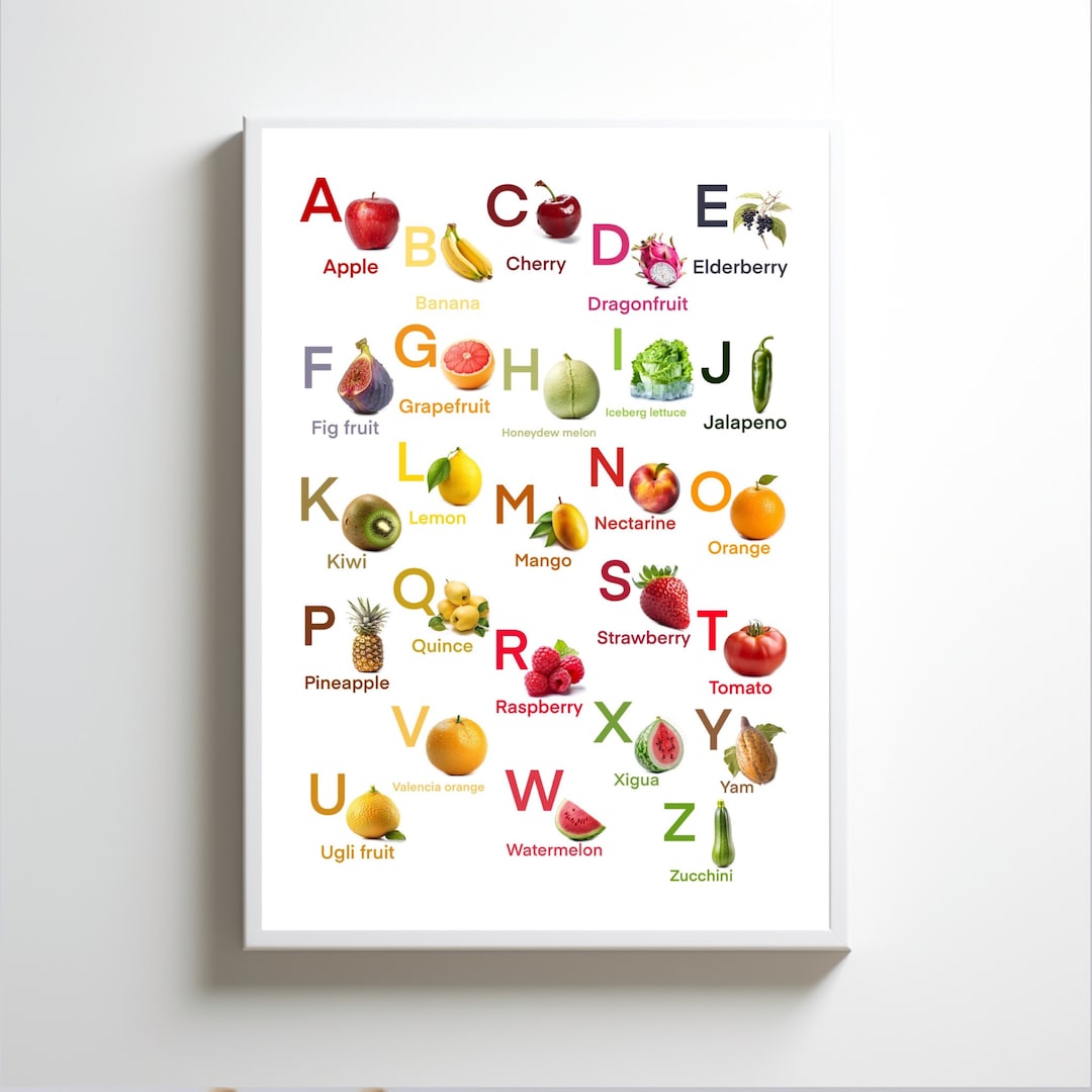 Printable Fruit Alphabet Poster for Wall A4, A5 Size. Kids Abc Learning ...