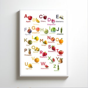 Printable Fruit Alphabet Poster for Wall A4, A5 Size. Kids Abc Learning ...