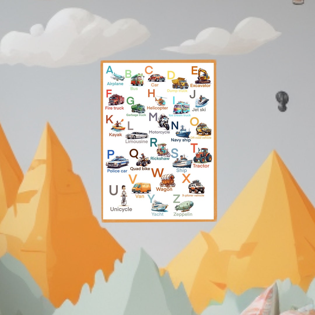 Printable Vehicle Alphabet Poster for Wall Printable Alphabet - Etsy