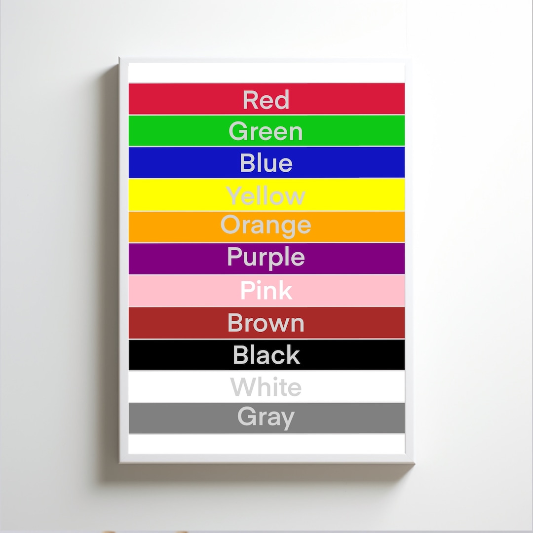 Printable Colors Sheet for the Wall, Print A4, A5 Size. Preschool ...