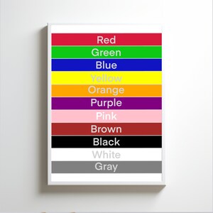 Printable Colors Sheet for the Wall, Print A4, A5 Size. Preschool ...