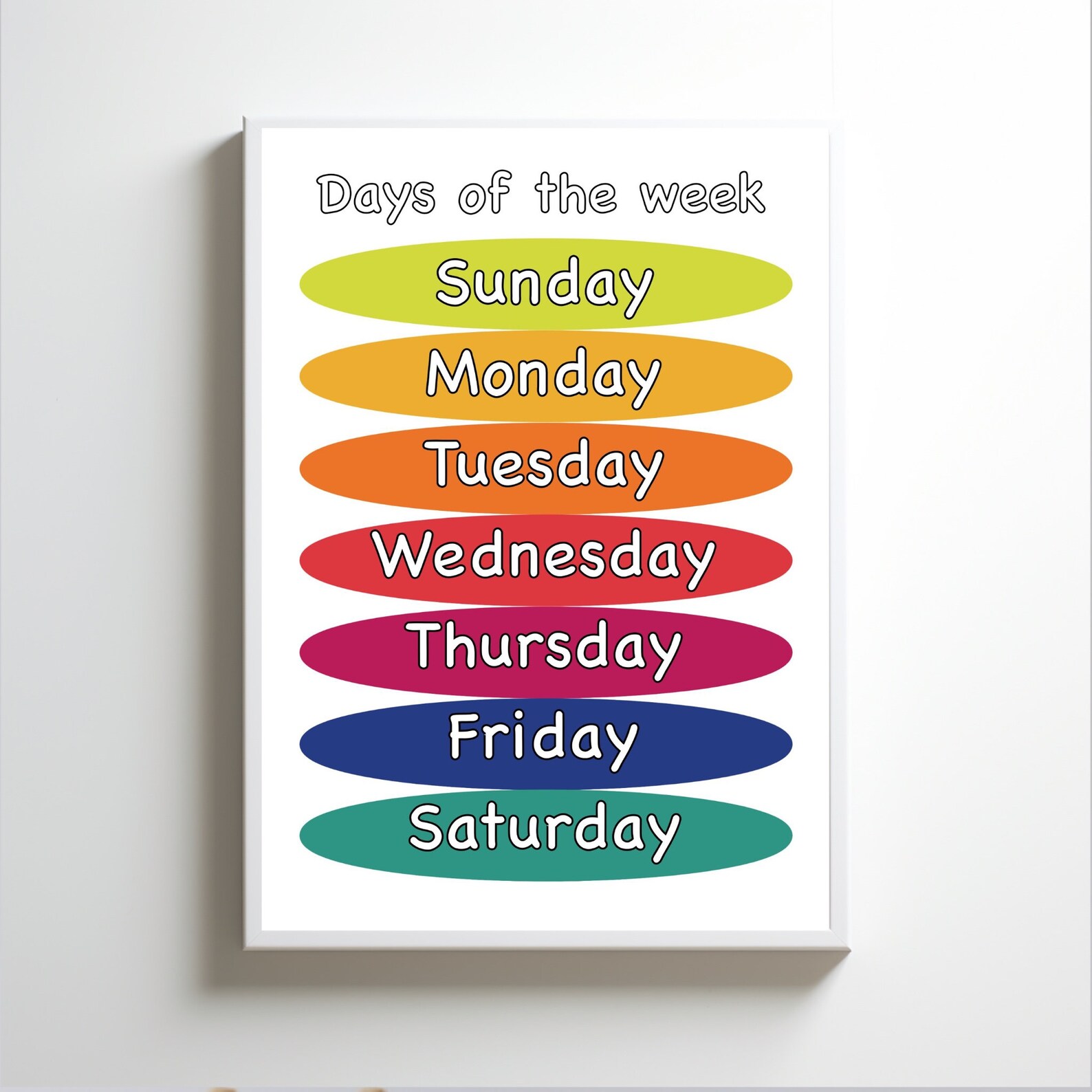 Printable Poster Days of the Week, A4, A5 Size. Preschool Wall Art for ...