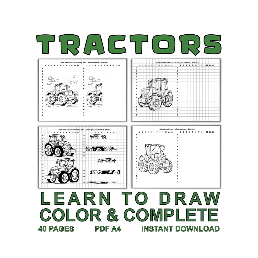 Tractor Grid Drawing Activity, Art & Math for Kids (digital Download ...