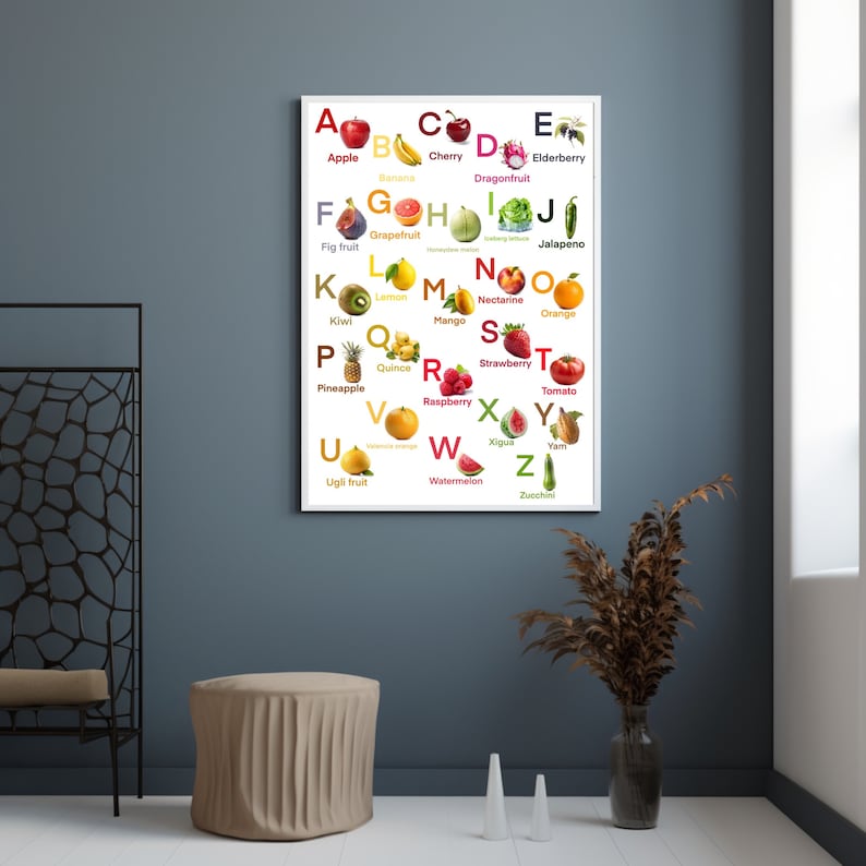 Printable Fruit Alphabet Poster for Wall A4, A5 Size. Kids Abc Learning ...