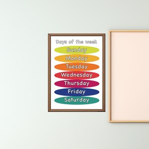 Printable Poster Days of the Week, A4, A5 Size. Preschool Wall Art for ...
