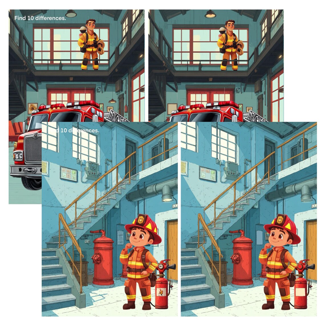Firefighter Spot the Differences Game, Find the Differences Printable ...